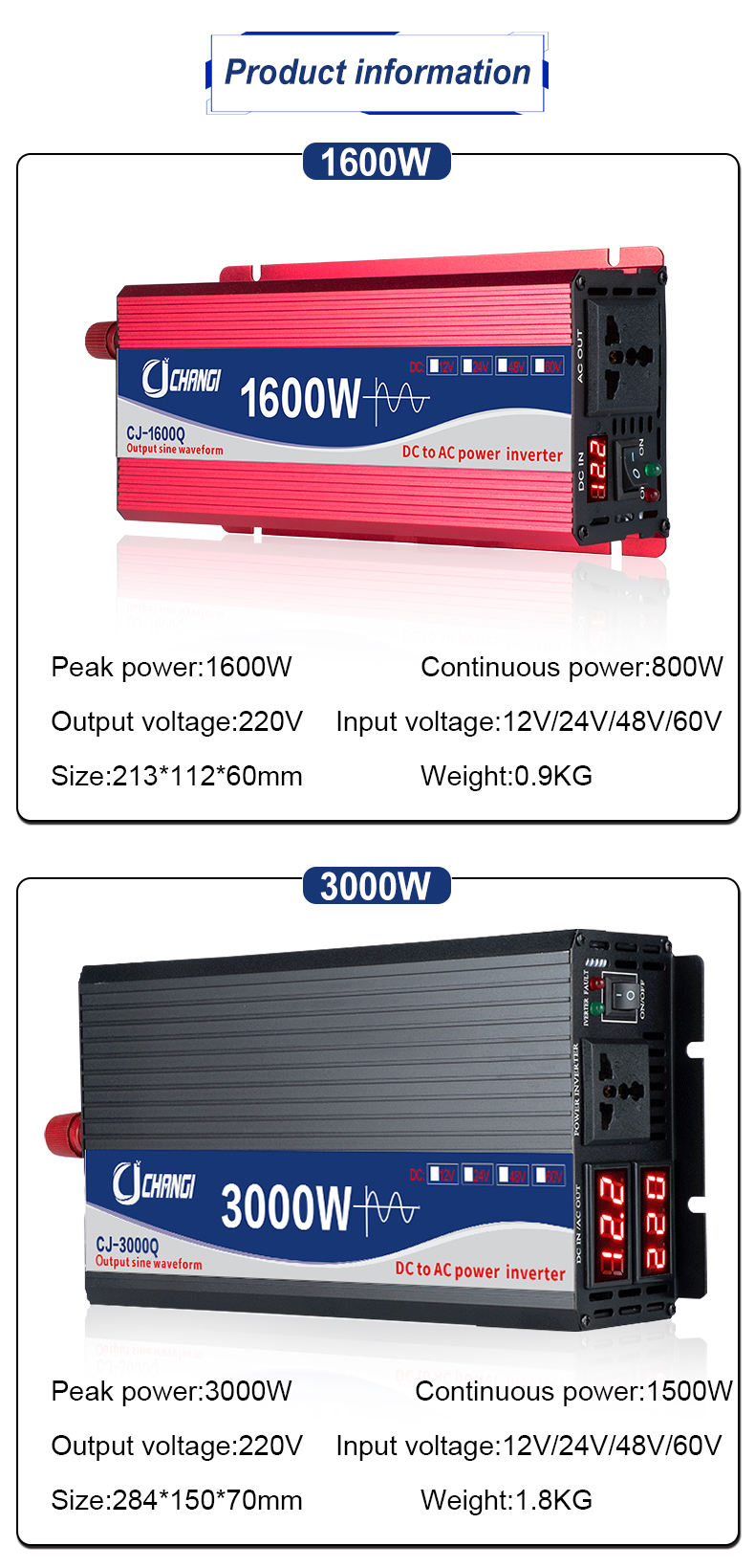 Pure Sine Wave 1600 Watt 0.5kw Inverter Inversor Dc 12 24 Volt To Ac ...